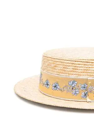 Borsalino Floral-embroidered Straw Hat