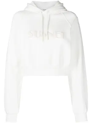 Sunnei Cropped Logo Hoodie - White