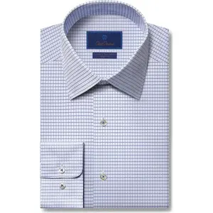 David Donahue Trim Fit Non-iron Dress Shirt - White/blue
