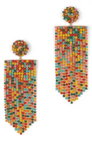 Deepa Gurnani Fanning Crystal Drop Earrings - Red Multi