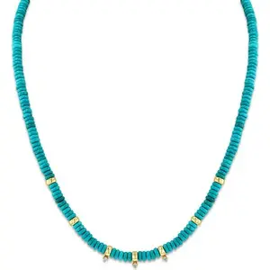 Zoe Chicco Turquoise And Necklace With Diamonds - Yellow Gold