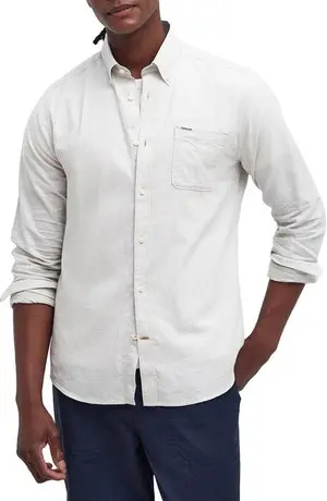 Barbour Nelson Tailored Fit Solid Linen & Cotton Button-down Shirt Mist