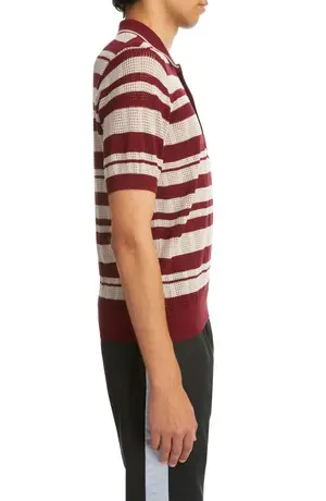 Dries Van Noten Mirko Stripe Sweater Polo In Bordeaux - 50% Off