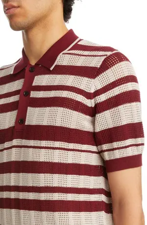 Dries Van Noten Mirko Stripe Sweater Polo In Bordeaux - 50% Off
