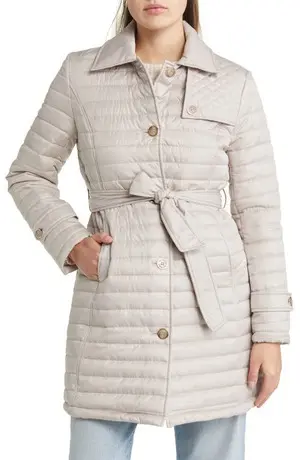 Via Spiga Water-resistant Quilted Trench Coat - Oyster