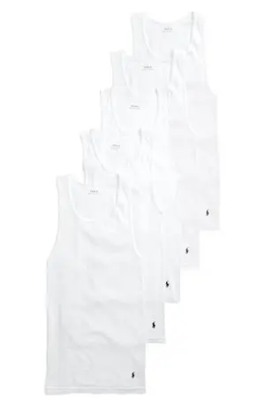 Polo Ralph Lauren 5-pack Cotton Rib Tanks - White/white