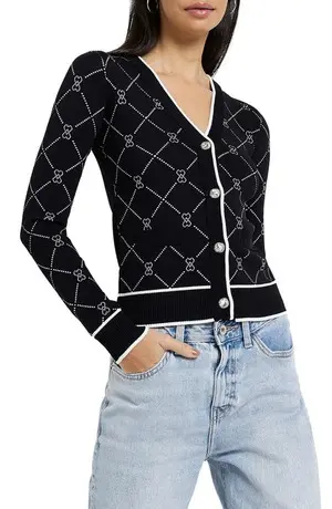 RIVER ISLAND Argyle Heart Cardigan