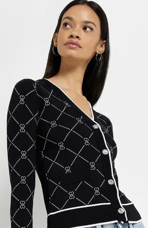 RIVER ISLAND Argyle Heart Cardigan
