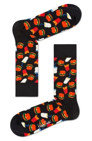 Happy Socks Hamburger Crew Socks - Black