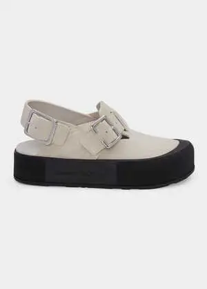 Alexander McQueen Men's Mount Slick Leather Buckle Sandals Pale Beige