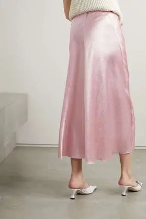 Vince Crinkled-satin Midi Skirt