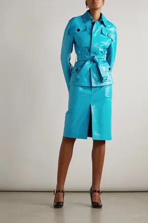 Bottega Veneta Belted Glossed-leather Jacket