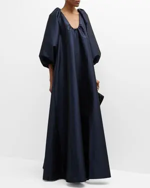 Bernadette George Puff Sleeve Gown Midnight Blue