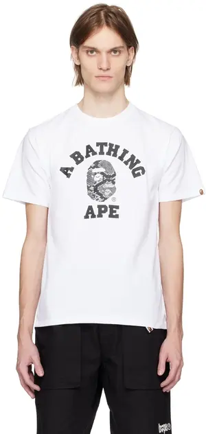 A BATHING APE BAPE White Snake College T-Shirt - White X Gray