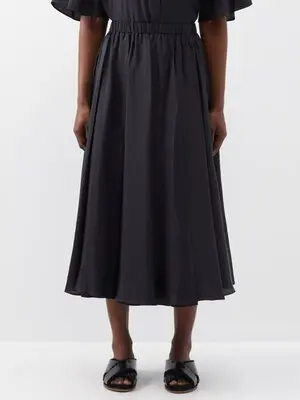 JOSEPH Joseph - Smithfield Pleated Silk-habotai Midi Skirt - Womens - Black - Black
