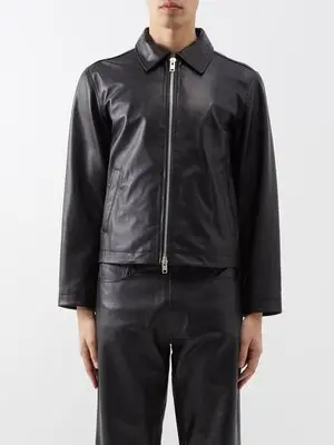 SUNFLOWER Sunflower - Two-way Zip Leather Jacket - Mens - Black - Black