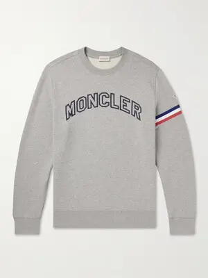 Moncler Logo-print Striped Cotton-jersey Sweatshirt - Gray