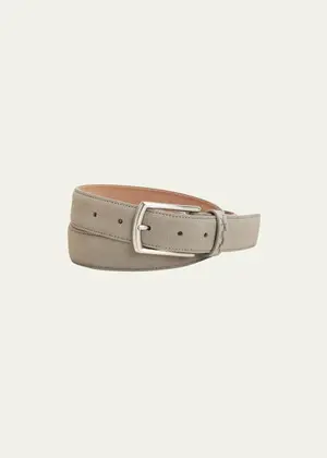 Zegna ZEGNA Triple Stitch Leather Belt Medium Grey
