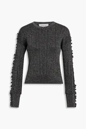 Derek Lam 10 Crosby Ruffled Metallic Ribbed Cottonblend Sweater