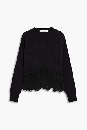 Philosophy Di Lorenzo Serafini Corded Lacepaneled Knitted Sweater - Black