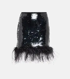 Giuseppe Di Morabito Feather-trimmed Sequined Miniskirt - Black