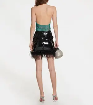 Giuseppe Di Morabito Feather-trimmed Sequined Miniskirt - Black