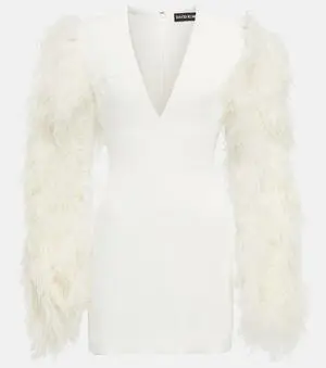 David Koma Feather-trimmed Minidress - White