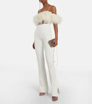 David Koma Feather-trimmed Cady Jumpsuit