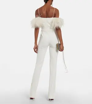 David Koma Feather-trimmed Cady Jumpsuit