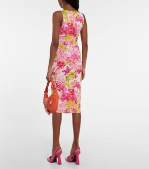 Versace Logo Floral Crepe Midi Dress