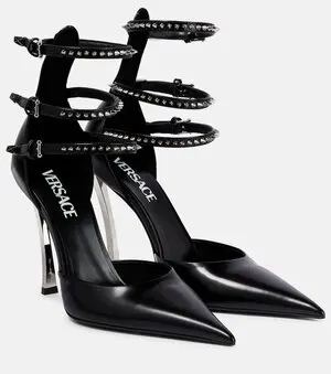 Versace Versace Pin-Point Embellished Leather Pumps Black