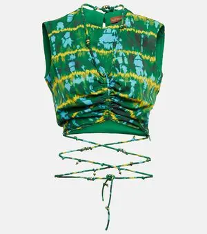 Altuzarra Ayana Printed Ruched Crop Top - Green