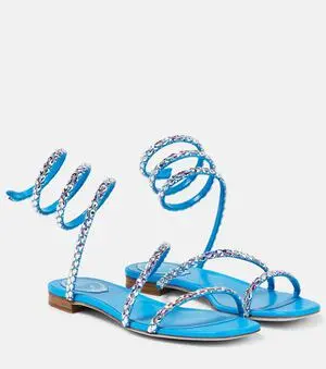 Rene Caovilla Crystal-embellished Satin Sandals - Blue