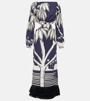 Johanna Ortiz Printed Fringe-trimmed Maxi Dress - Multicoloured