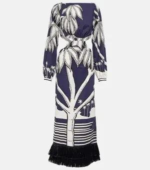 Johanna Ortiz Printed Fringe-trimmed Maxi Dress - Multicoloured
