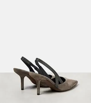 Brunello Cucinelli Embellished Suede Slingback Mules