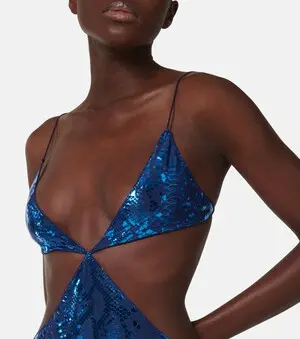 Oseree Snake-print Cutout Swimsuit