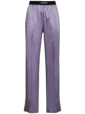 TOM FORD Logo Silk Satin Pajama Pants Lilac