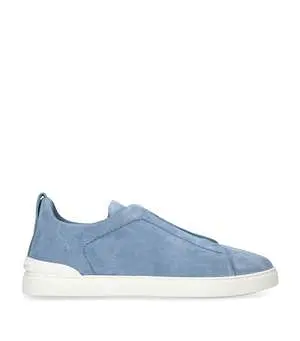 Zegna Suede Triple Stitch Sneakers - Blue