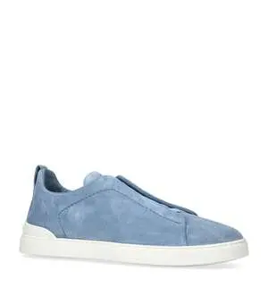 Zegna Suede Triple Stitch Sneakers - Blue