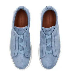 Zegna Suede Triple Stitch Sneakers - Blue