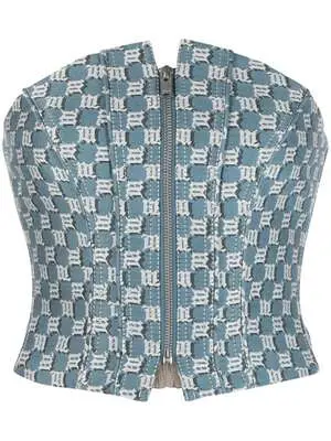 MISBHV Monogram-jacquard Strapless Corset Top