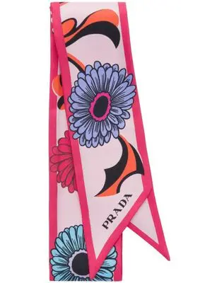 Prada Floral-print Twill Scarf - Pink