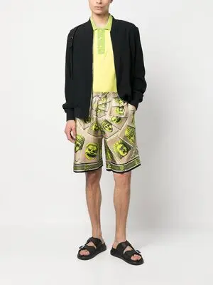 Versace Le Maschere Print Silk Shorts - Green
