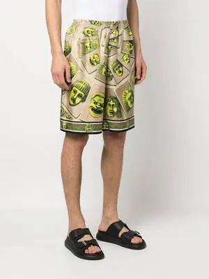Versace Le Maschere Print Silk Shorts - Green