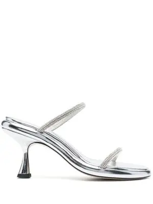 WANDLER 90mm Crystal-embellished Metallic Lambskin Sandals - Silver