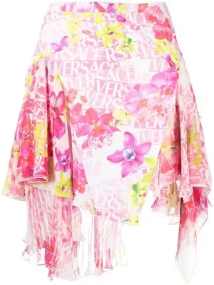 Versace Floral-print Asymmetric Skirt - Pink