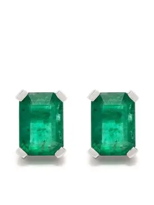 Shay 18kt White Gold Emerald And Diamond Stud Earrings - Silver