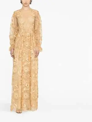 Alberta Ferretti Sunflower Macramé Gown - Neutrals