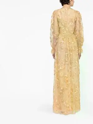 Alberta Ferretti Floral Embroidered Maxi Dress - Neutrals